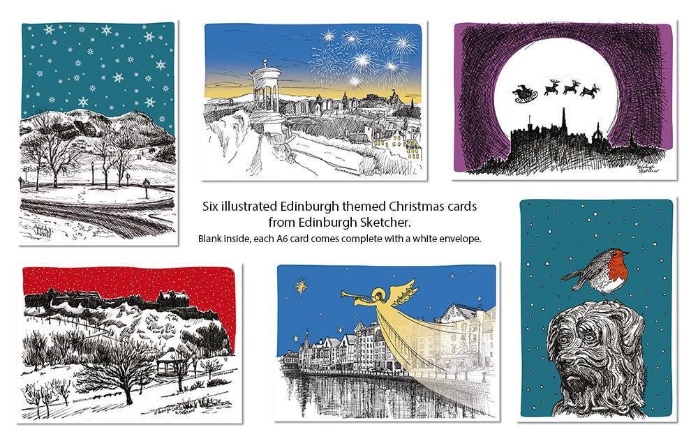 6 X Edinburgh Themed Christmas Cards Illustrated by Edinburgh - Etsy UK