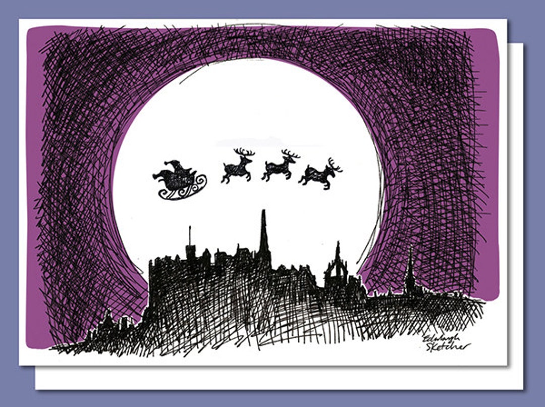 Edinburgh Christmas Card Featuring Santa Over Edinburgh Skyline - Etsy