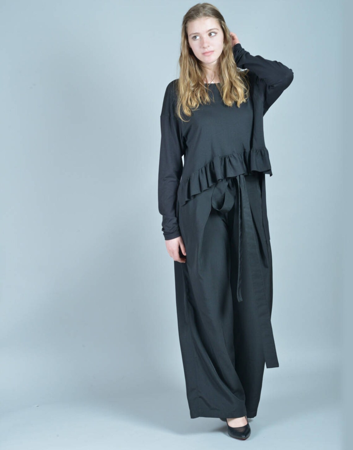 High Waist Pants Wide Leg Pants Black Maxi Pants - Etsy