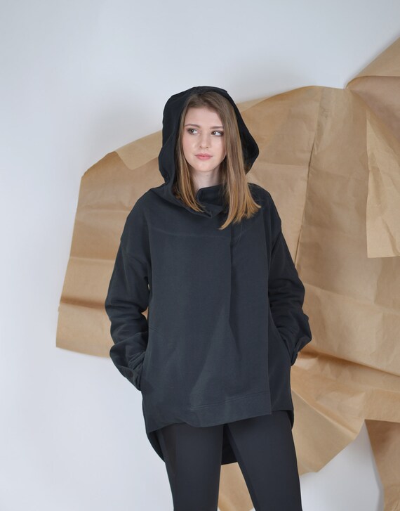 Black Hoodie Hooded Sweatshirt Black Sweatshirt - Etsy