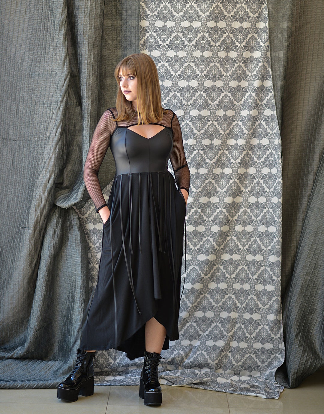 Leather Gothic Dress Macrame Dress Mesh Festival Dress - Etsy