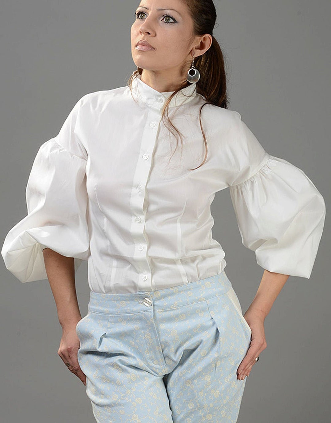 Puff Sleeve Blouse, White Victorian Top, White Shirt - Etsy