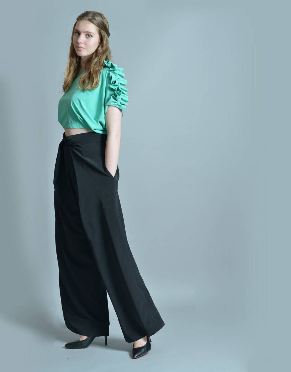 High Waist Pants Wide Leg Pants Black Maxi Pants - Etsy