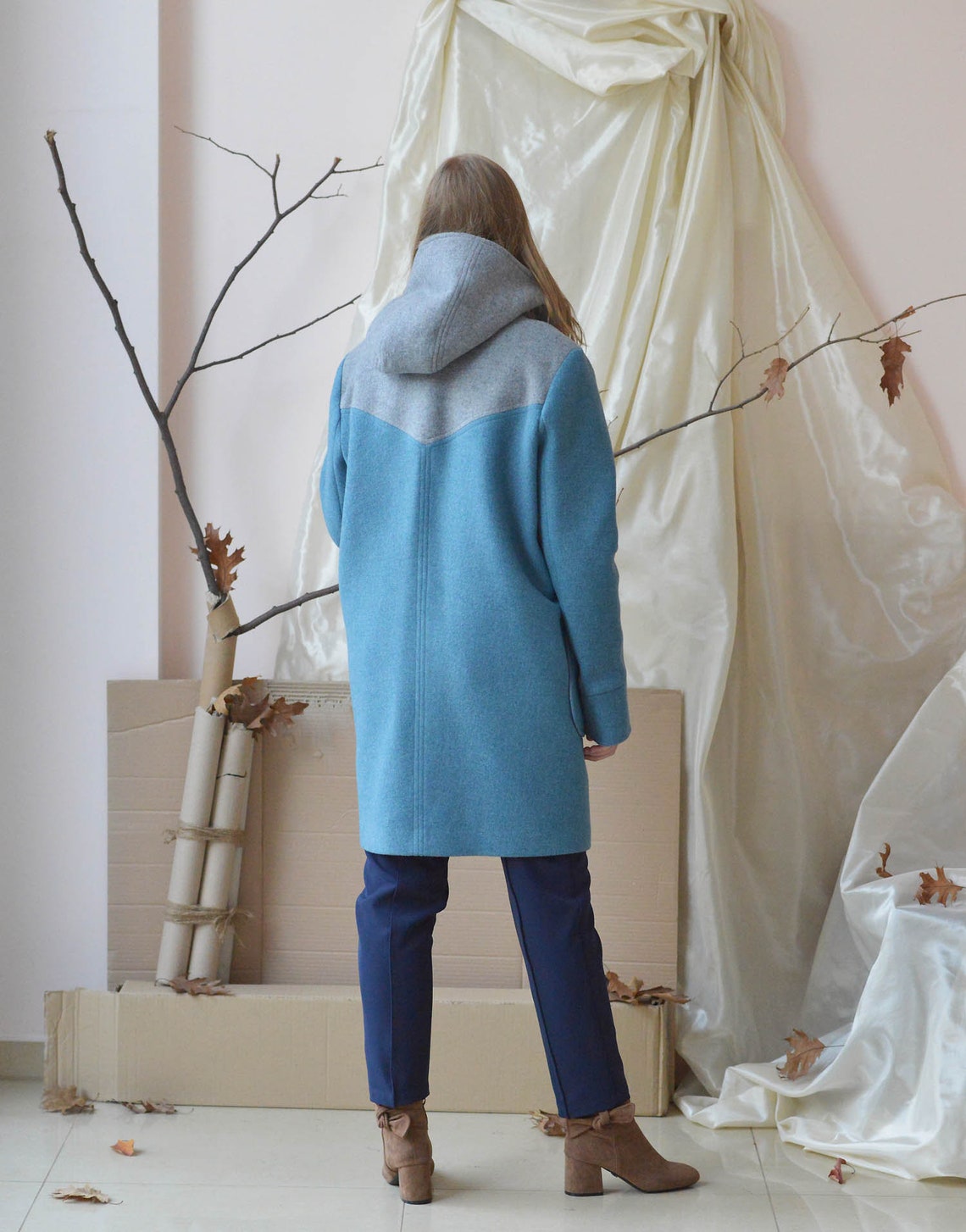 Wool Button Coat Short Hooded Coat - Etsy