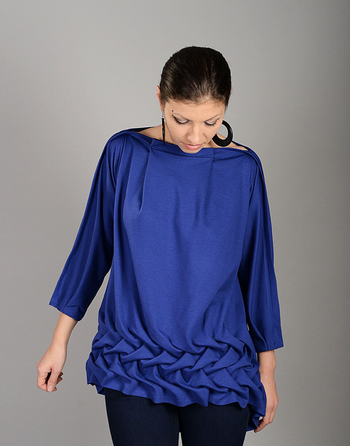 Blue Tunic Top Plus Size Tunic Hand Made Tunic | Etsy