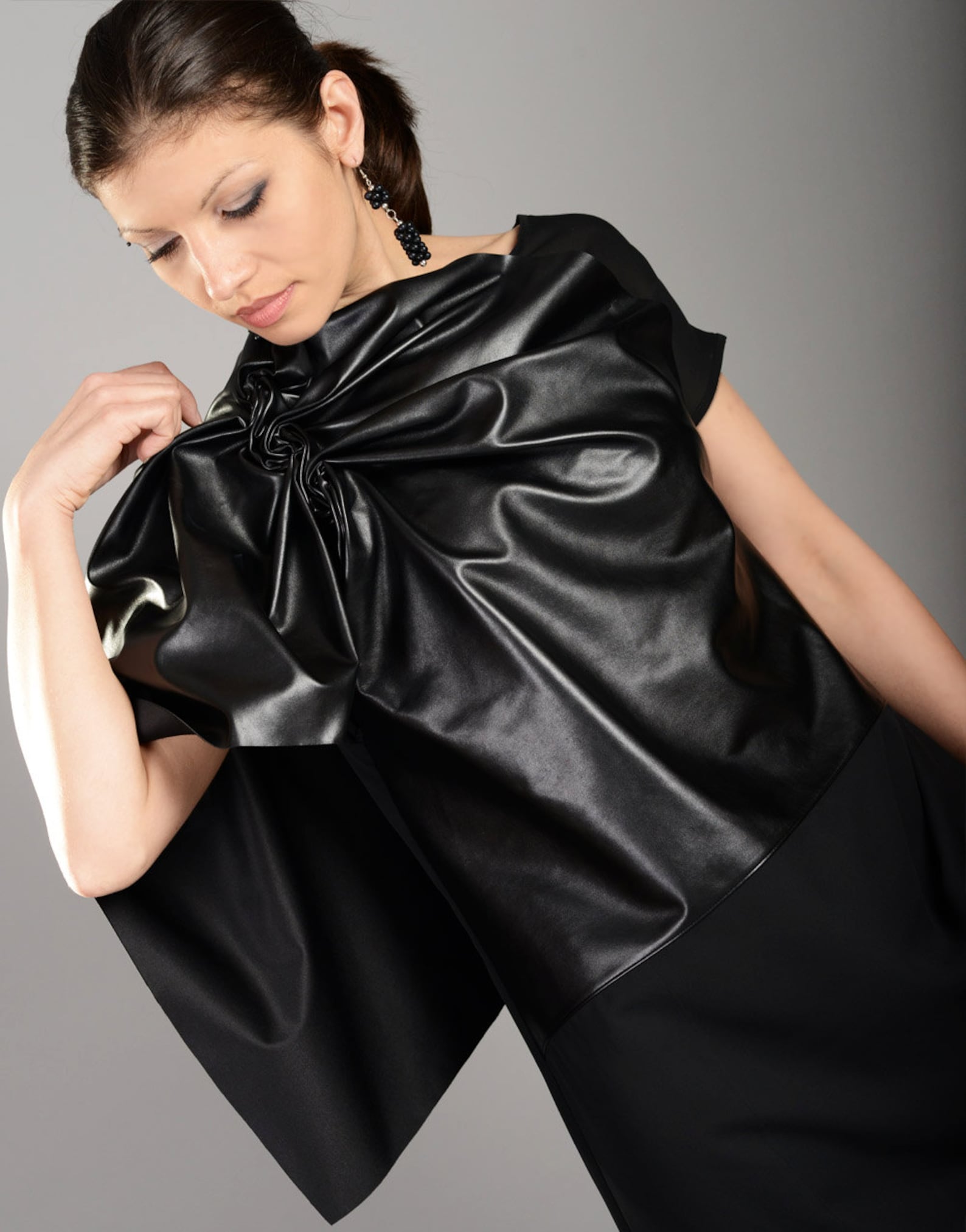 Black Leather Top Gothic Top Black Chiffon Top | Etsy