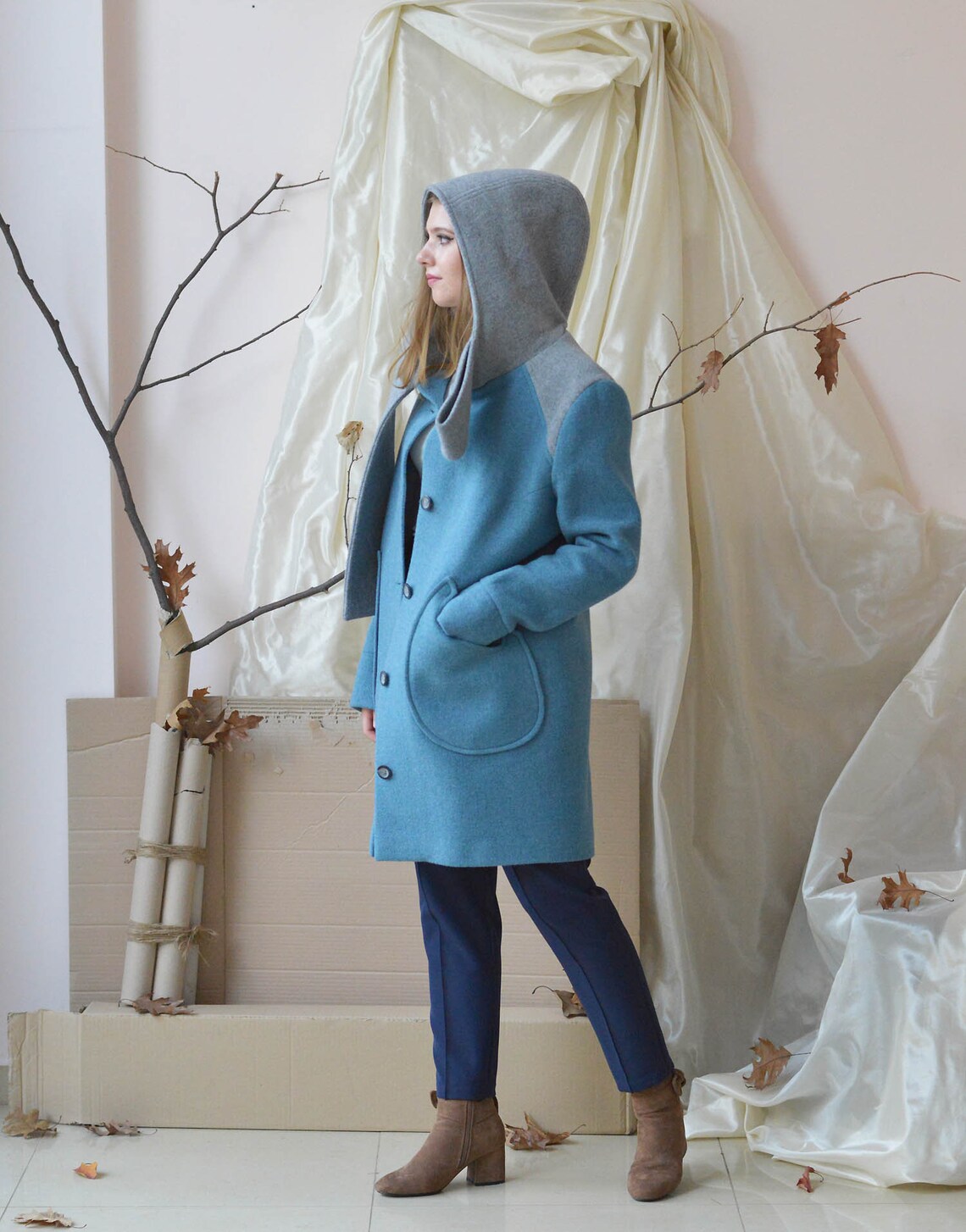 Wool Button Coat Short Hooded Coat - Etsy