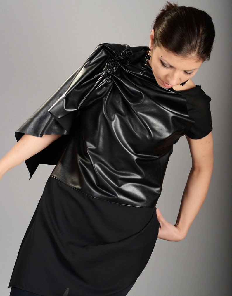 Black Leather Top Gothic Top Black Chiffon Top - Etsy