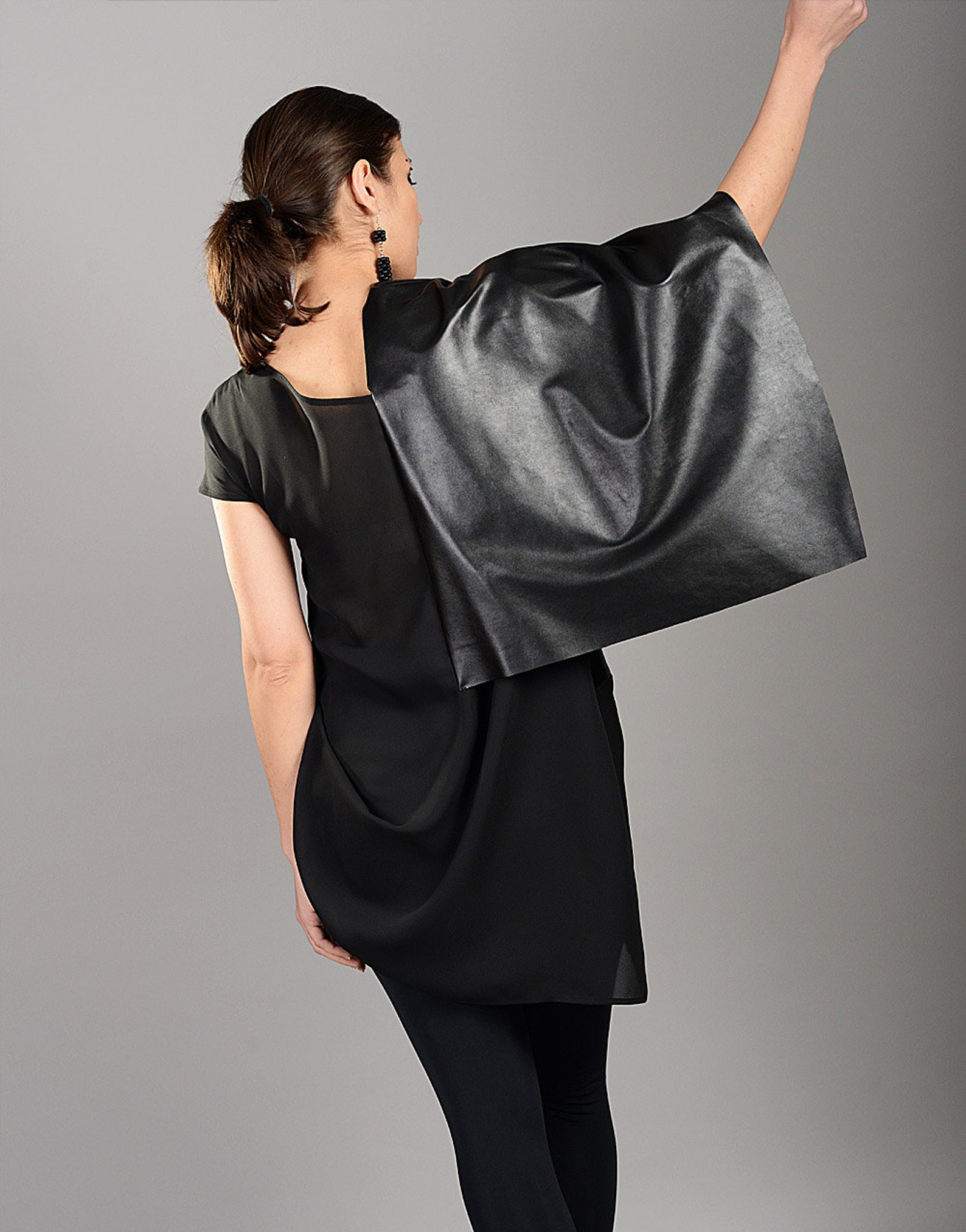 Black Leather Top Gothic Top Black Chiffon Top | Etsy