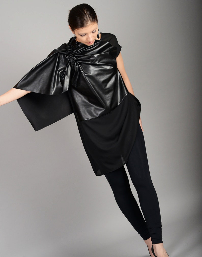 Black Leather Top Gothic Top Black Chiffon Top - Etsy