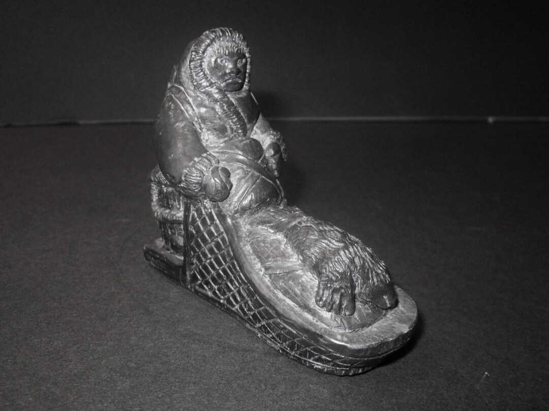Inuit Eskimo Soapstone Carving of the Seal Hunt Sled, Stunning Example ...