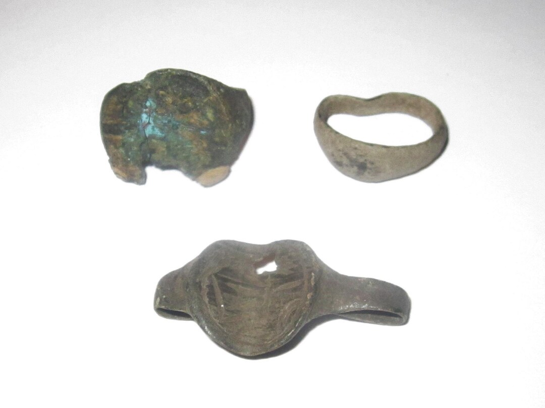 Three (3) Authentic Bronze Relic Rings Missing Stone (glass) Medieval ...