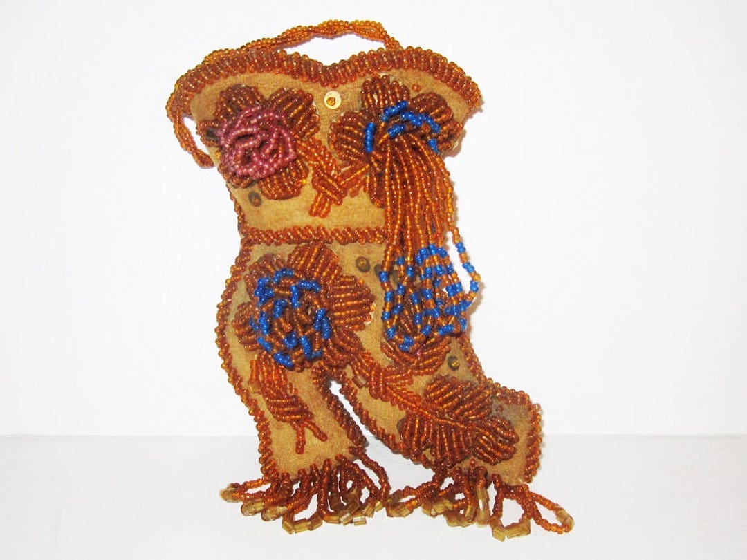 Mohawk Beaded Whimsy Boot Floral Raised Beadwork on Mustard Cloth - All ...