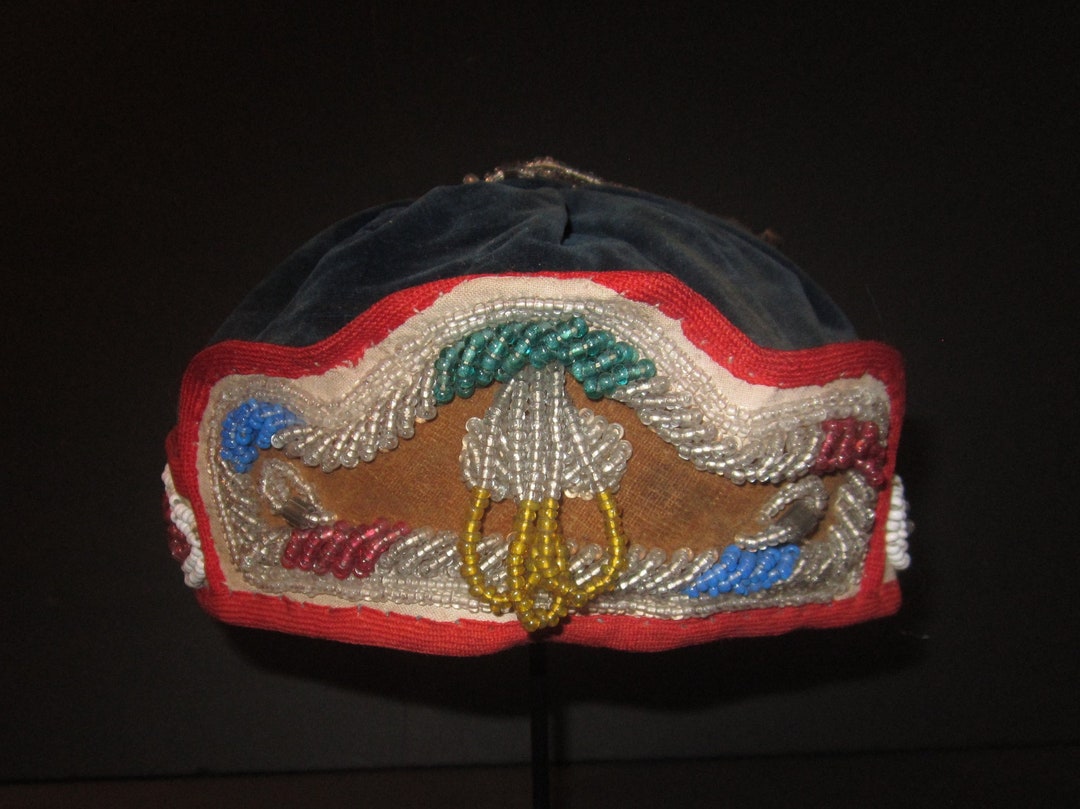 Iroquois Mohawk Beaded Smoking Cap Hat Middle Historic C. 1890 Beadwork ...