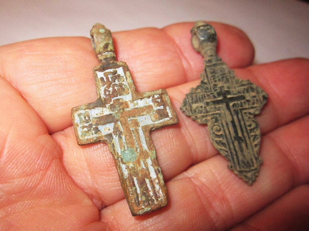 Old Believer Male and Female Blossom Pectoral Bronze Crosses 1700-1800 ...