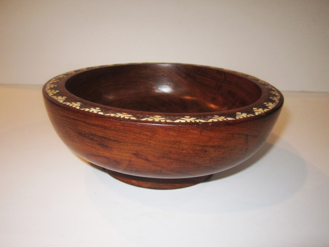 Vintage Solomon Island Pedestal Bowl in Queen Ebony and Abalone Inlays ...