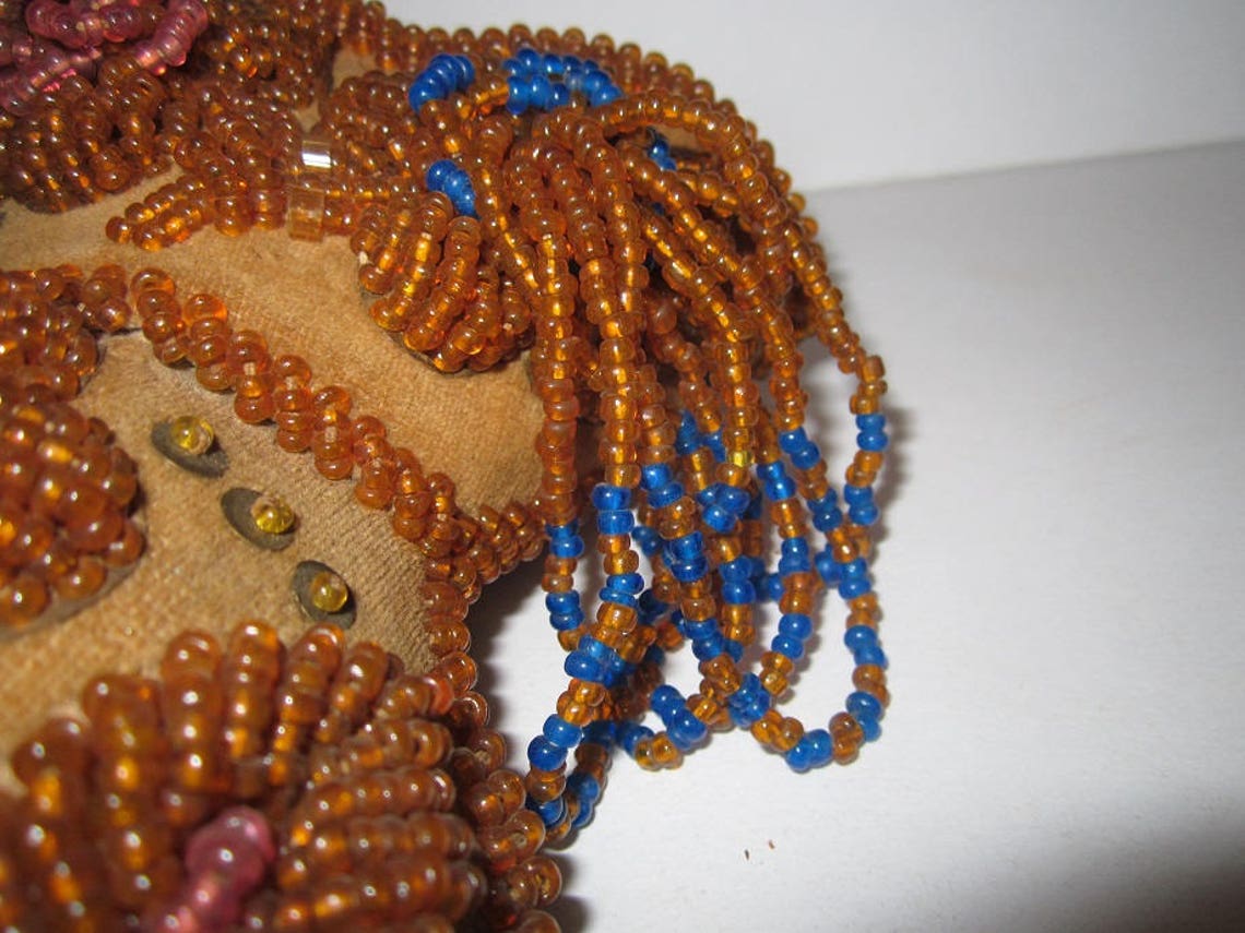 Mohawk Beaded Whimsy Boot Floral Raised Beadwork on Mustard | Etsy