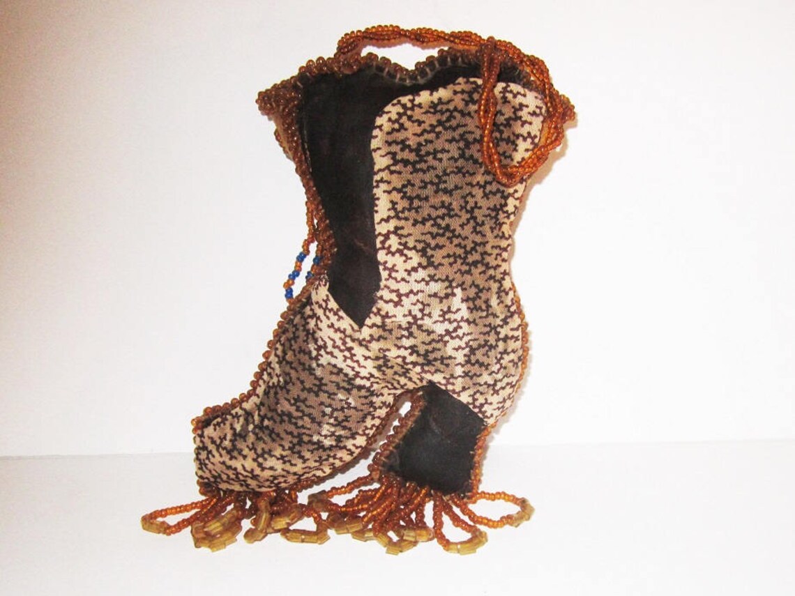 Mohawk Beaded Whimsy Boot Floral Raised Beadwork on Mustard | Etsy