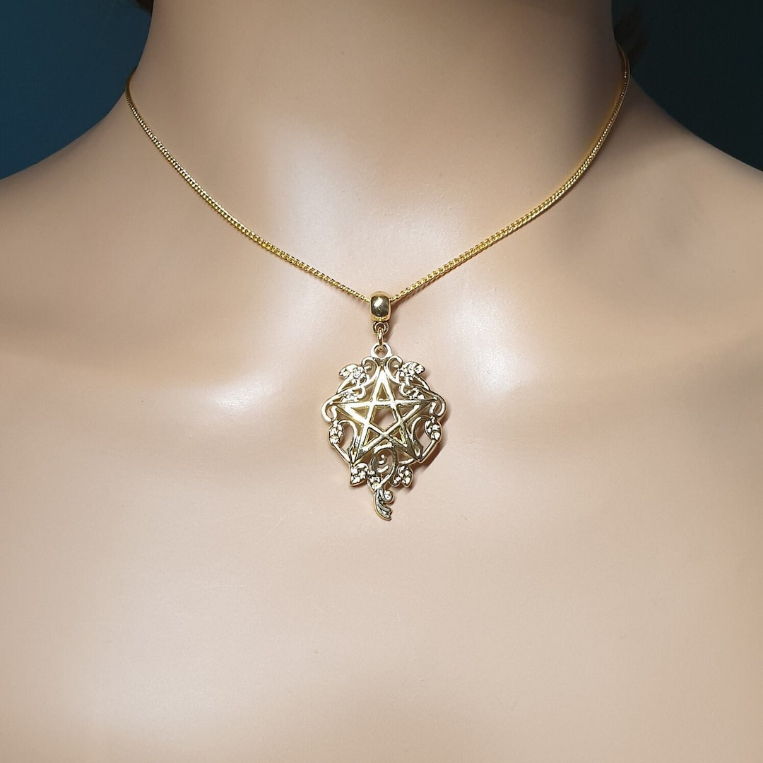 Golden Pentagram Amulet Necklace, Pagan Wicca Jewellery - Etsy