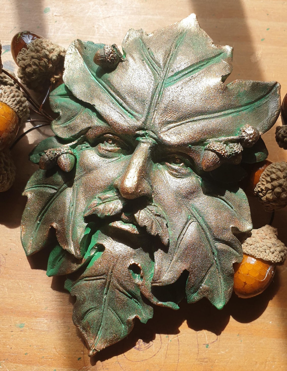 Hand-cast and Painted Green Man Oak Man Garden Wall Plaque Ornament - Etsy