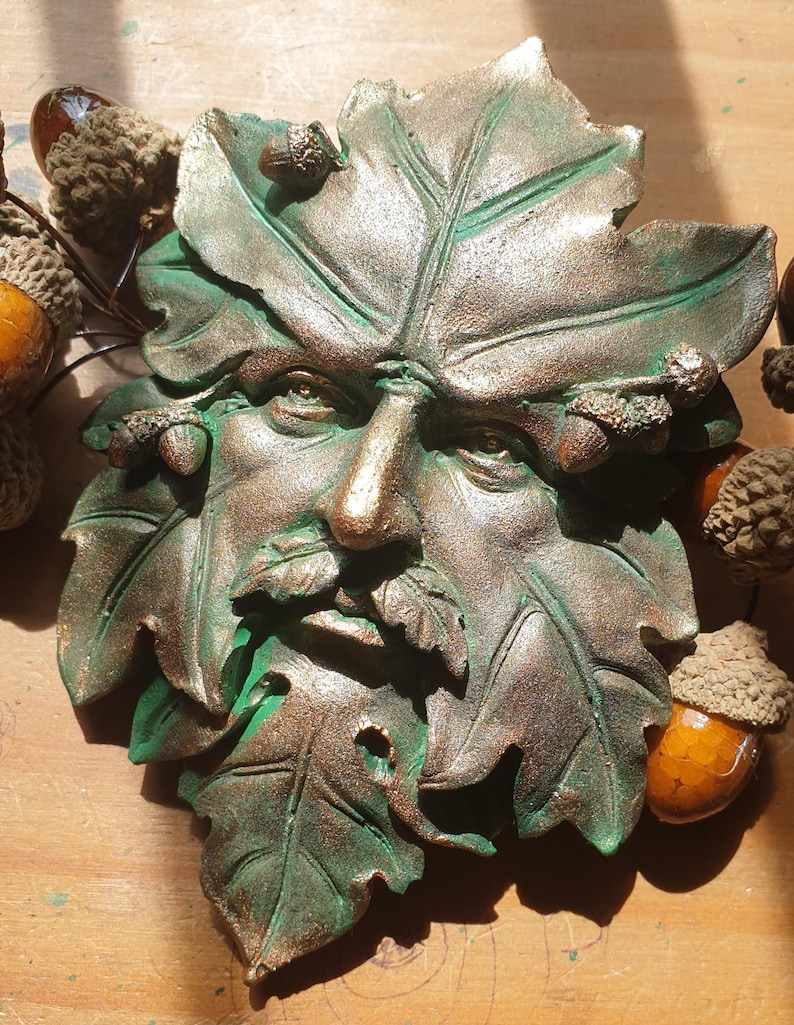 Hand-cast and Painted Green Man Oak Man Garden Wall Plaque Ornament - Etsy