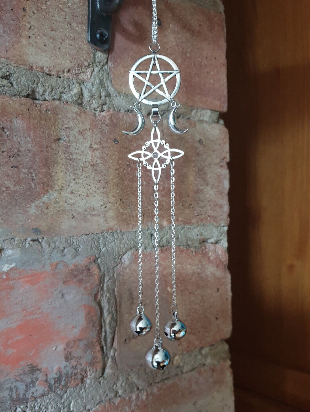 Witches Knot Protection Bells With Moonstone, Celtic Pentagram Triple ...