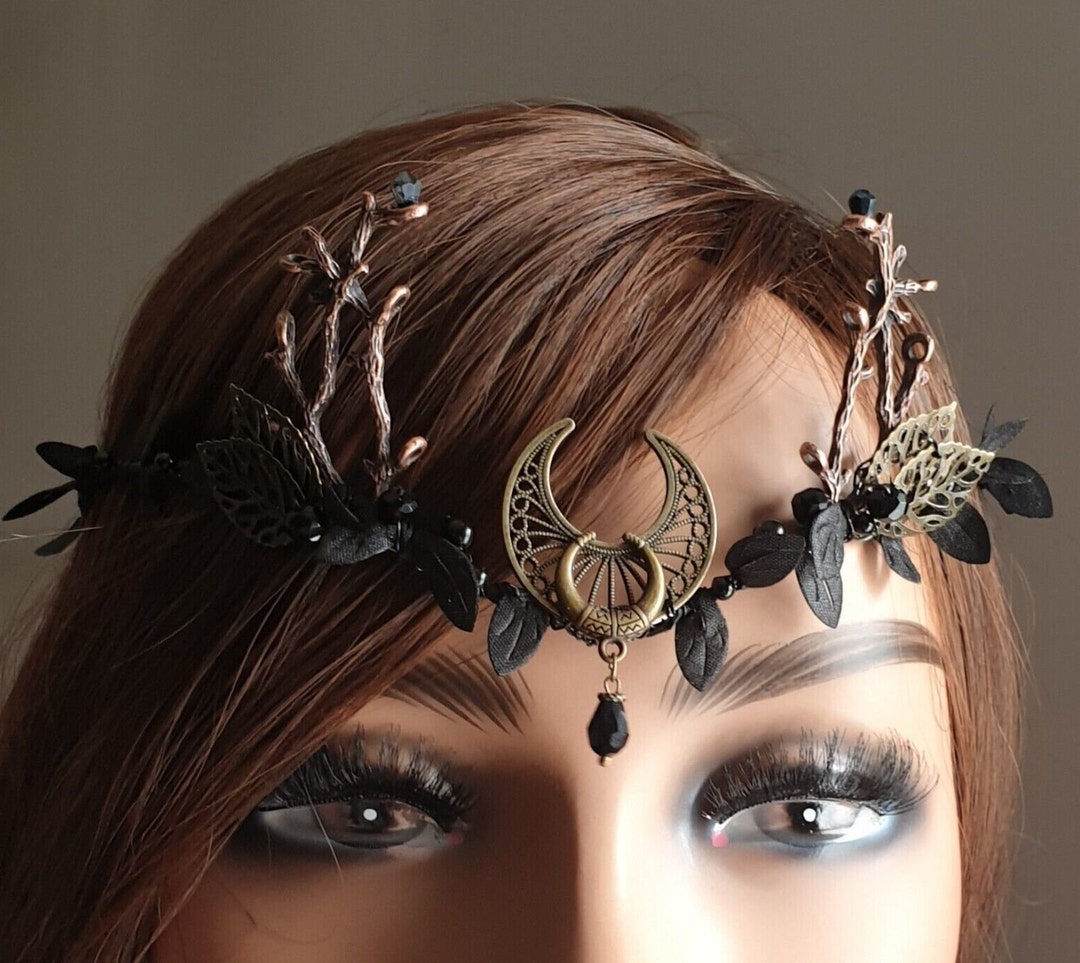 Hecate Goddess Tiara With Onyx With Black Austrian Crystal Pagan Wicca ...
