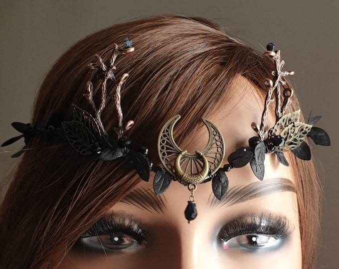 Hecate Goddess Tiara With Onyx With Black Austrian Crystal Pagan Wicca Tiara Circlet Wicca ...