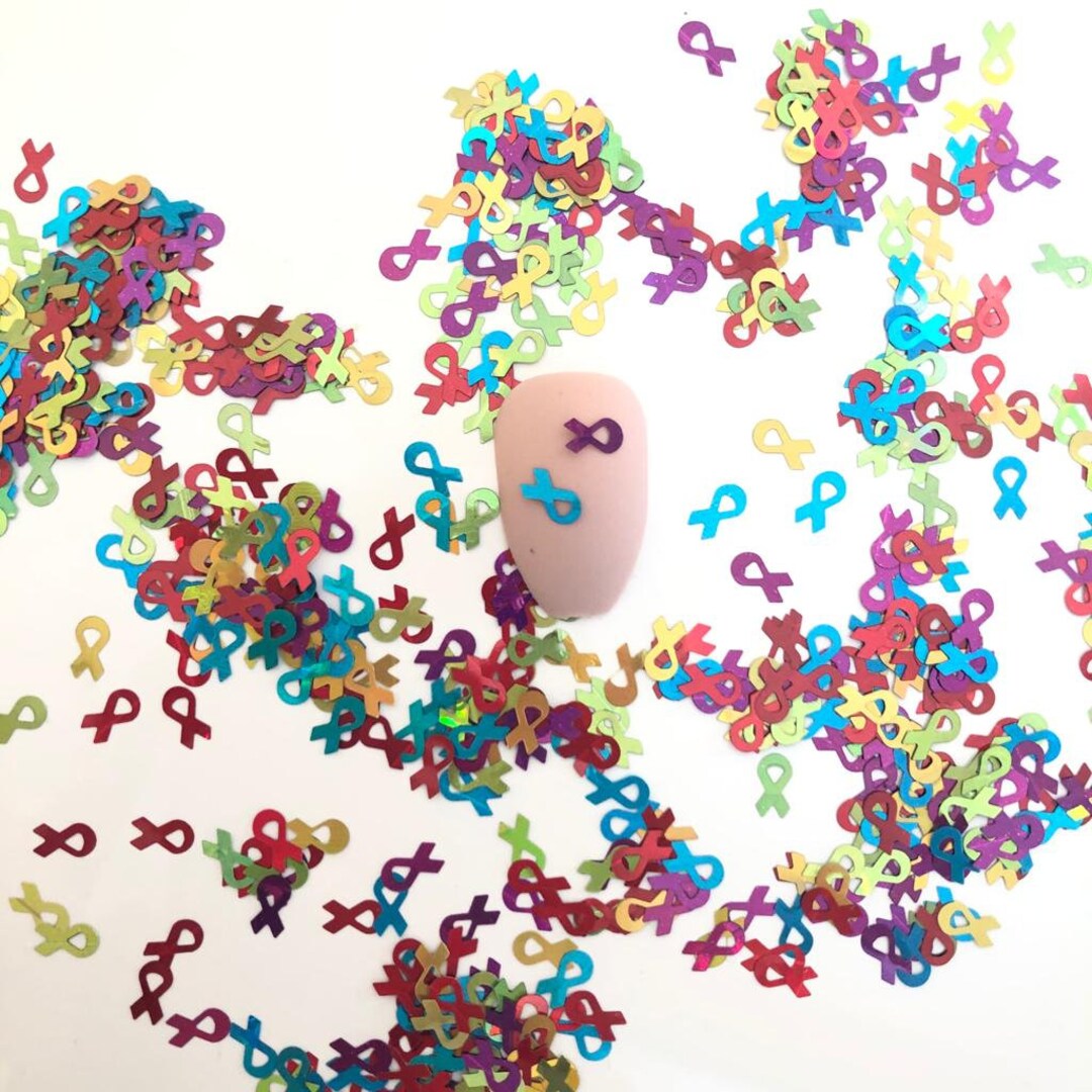 Colorful Ribbon Confetti Awareness Ribbon Nail Decoration - Etsy