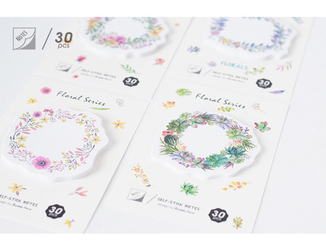 Flower Wreath Cute Sticky Notes - Etsy