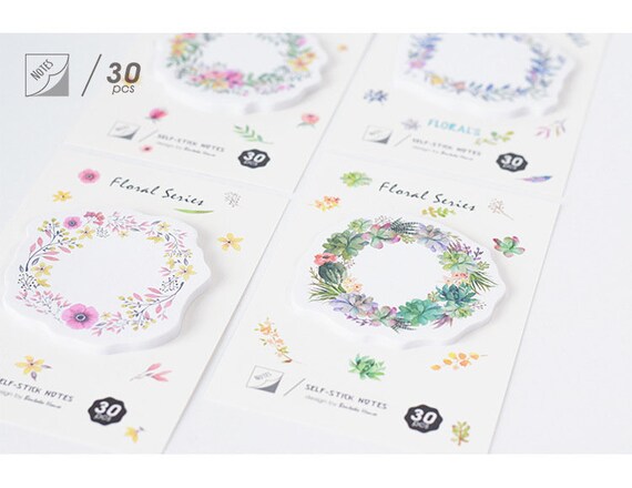 Flower Wreath Cute Sticky Notes | Etsy