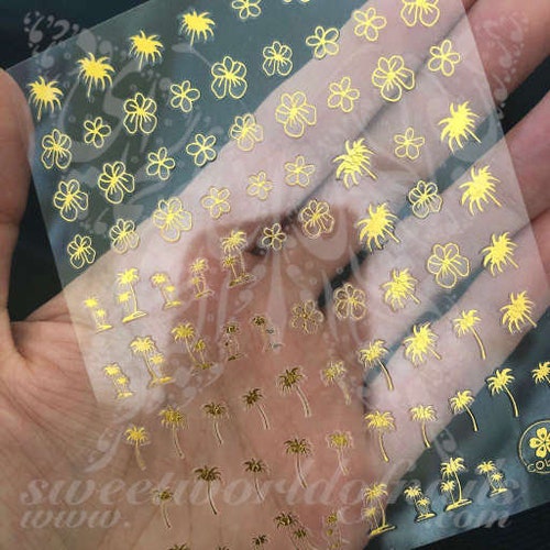 Gold Flower Nail Art Stickers - Etsy