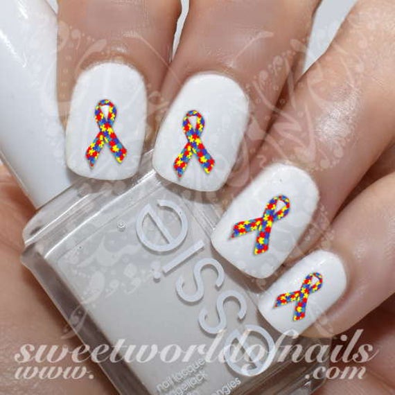 Autism Awareness Ribbon Nail Art Nail Water Decals Transfers Etsy