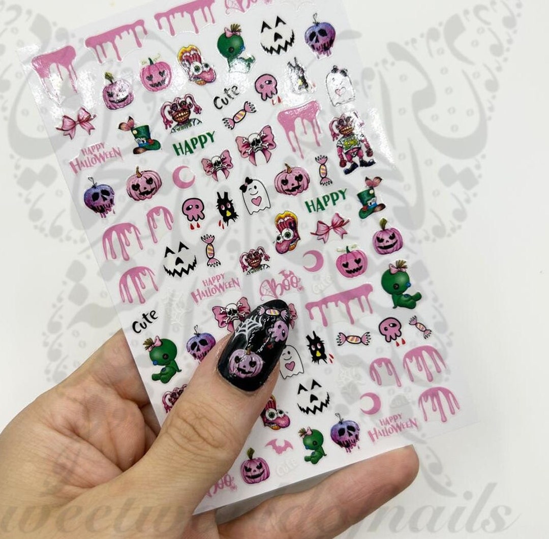 Pink Halloween Pumpkin Nail Stickers - Etsy