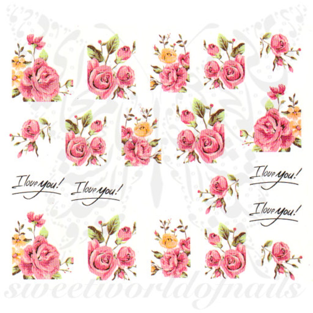 Pink Rose Nail Art Decals - Etsy