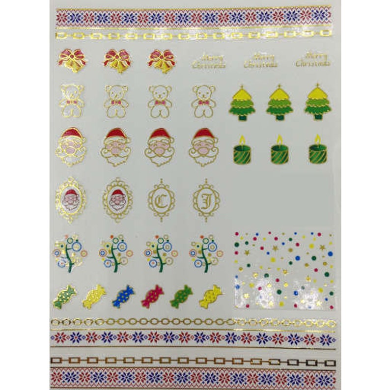Gold Christmas Xmas Santa Claus Bells Nail Art Water Decals | Etsy