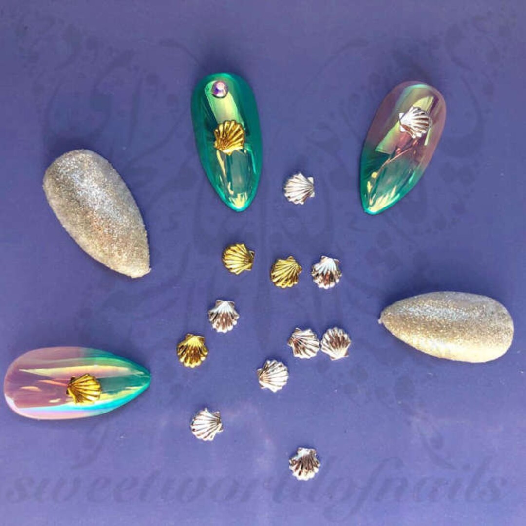 3D Summer Nail Art Gold Silver Seashells Nail Charms Decoration - Etsy