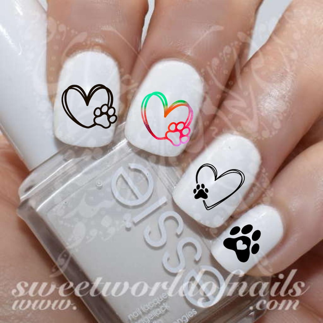 Dog Paw Nail Art Heart Water Decals Transfers Wraps Gift for Dog Lovers ...