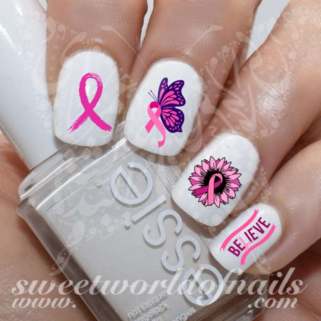 Breast Cancer Nail Art Awareness Pink Ribbon Nail Water Decals - Etsy