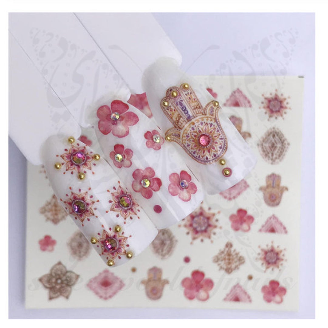 Pink Hamsa Flower Nail Art Water Decals - Etsy