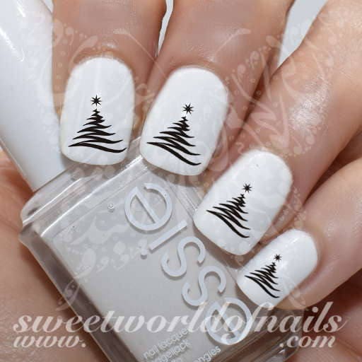 Christmas Nail Art Black Christmas Tree Water Decals Etsy Canada