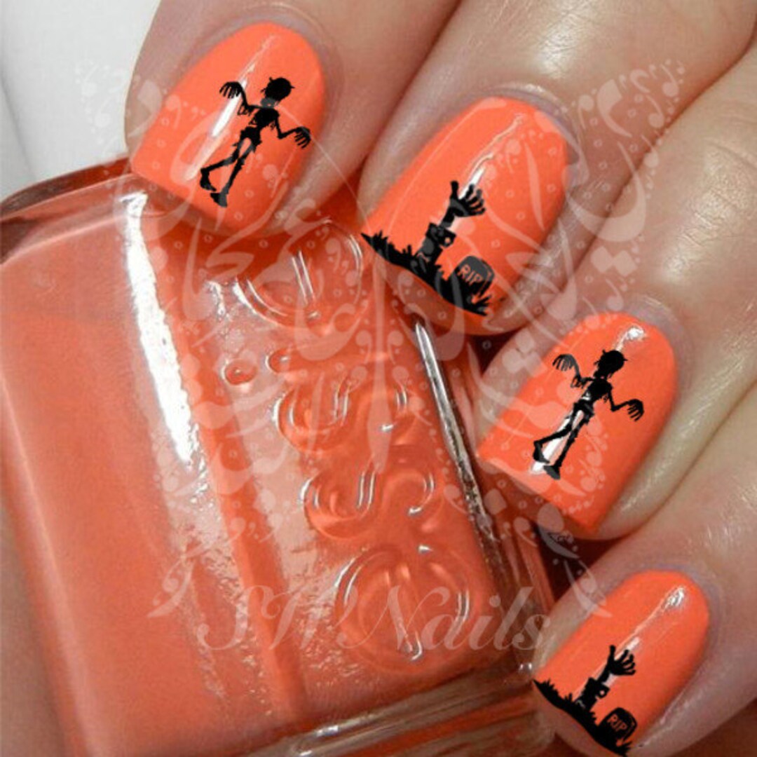 Halloween Nail Art Zombie Hand Out of Tomb Nail Art Water Decals Wraps ...