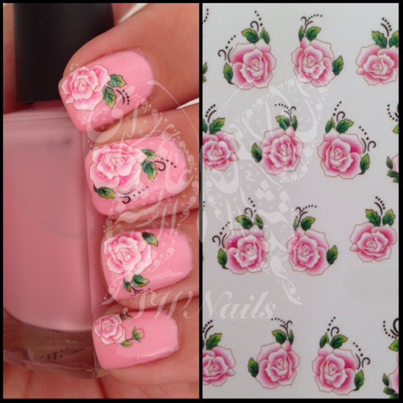 Nail Art Pink Flower Rose Water Decals Transfers Etsy