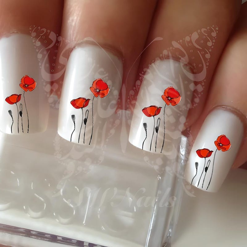 Poppy Flower Nails - Etsy