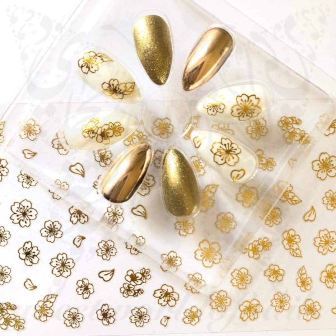 Gold Flower Nail Art Stickers - Etsy