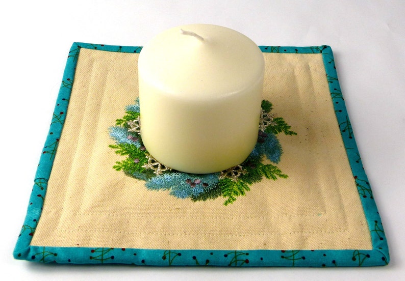 Candle Mat, Embroidered Wreath, Holiday Decoration, Large Embroidered ...