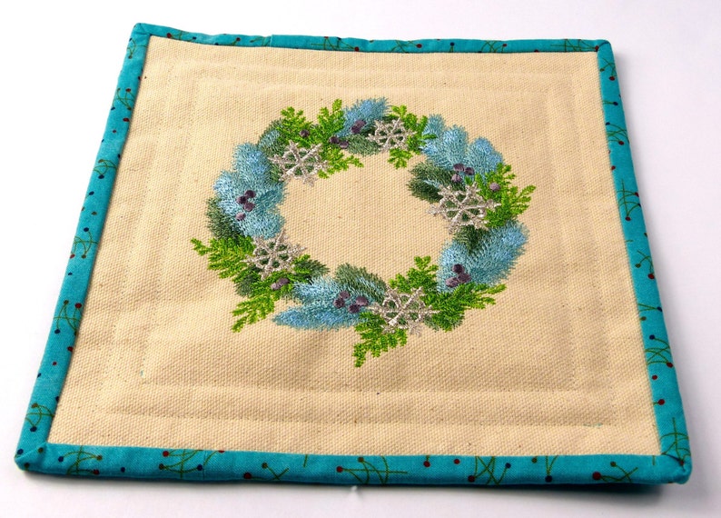 Candle Mat, Embroidered Wreath, Holiday Decoration, Large Embroidered ...