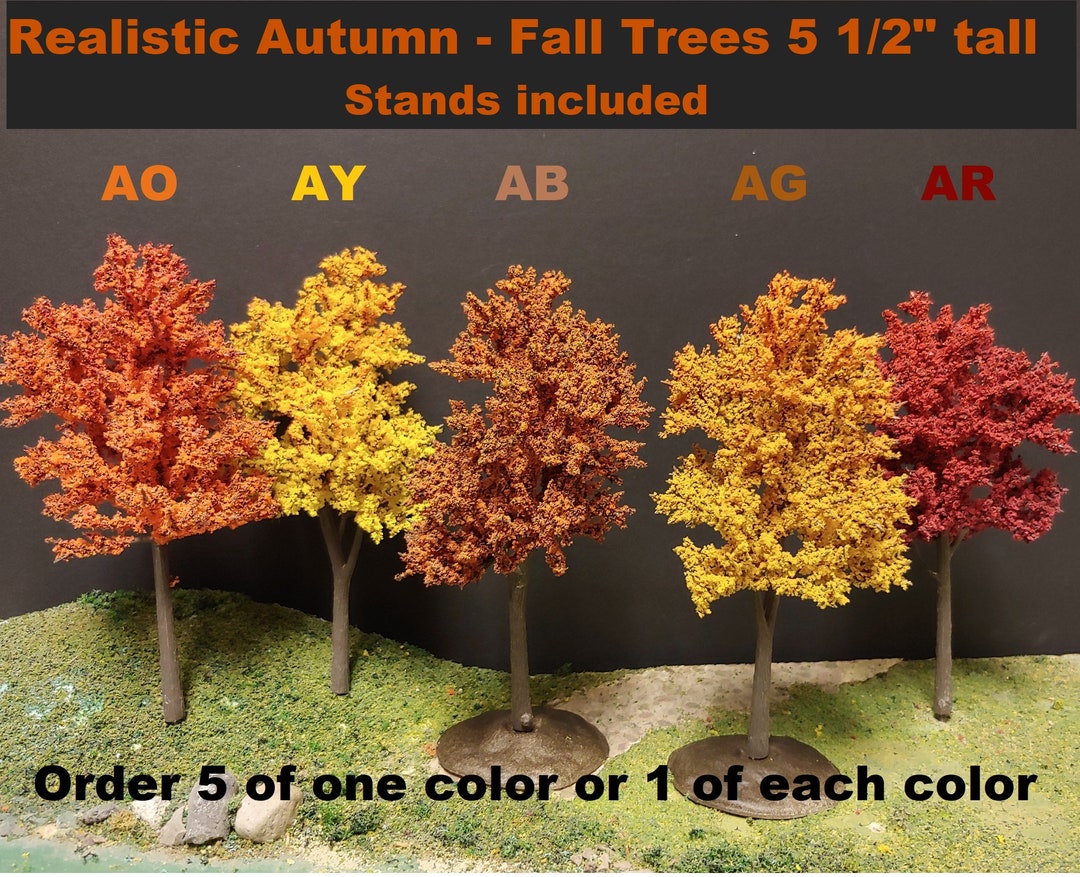 Miniature Model Trees 5.5" Tall Autumn Color Foliage 5pc + 5 Stands ...