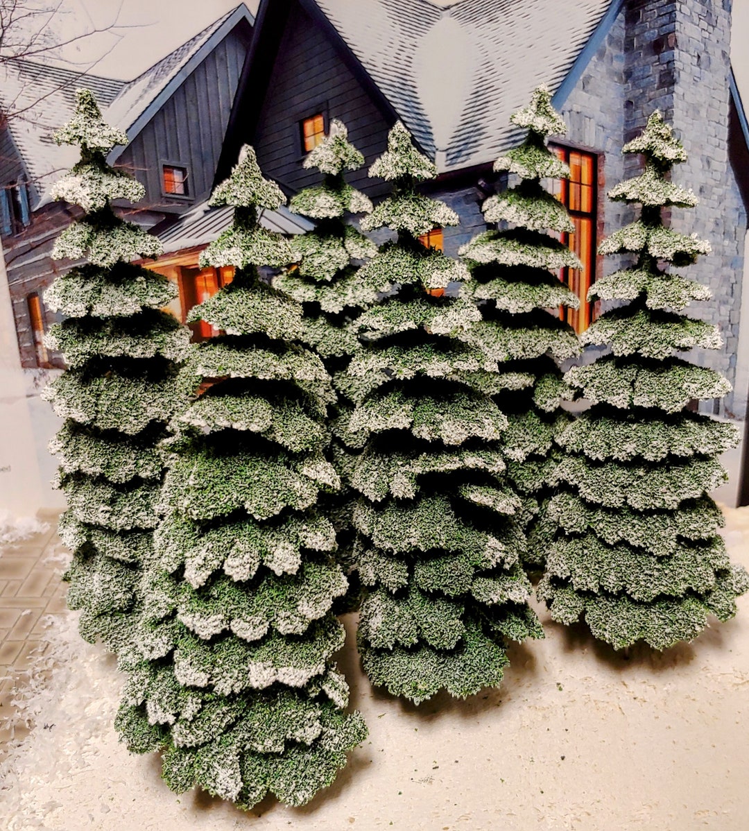 Cone Trees Snow Covered 6" Tall 6 Trees W/trunks for Model Railroads ...