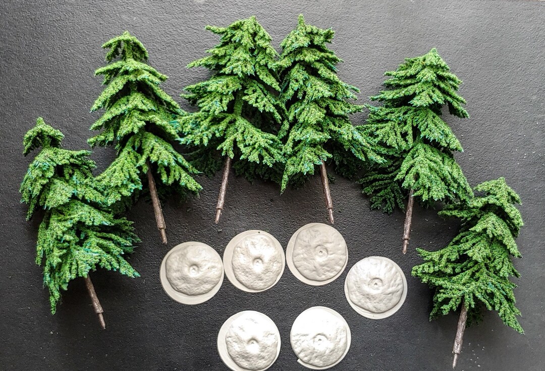 Miniature Trees 6" Tall Green Foliage Trees + Stands for Model ...